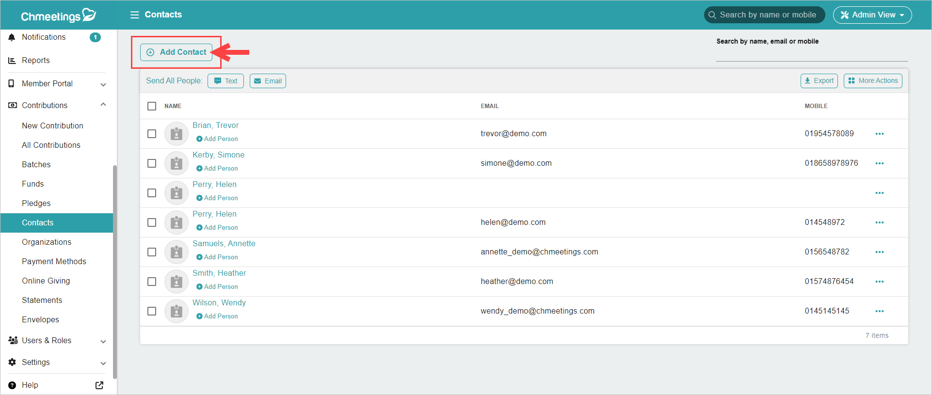 Manage Contacts and their Contributions – Chmeetings