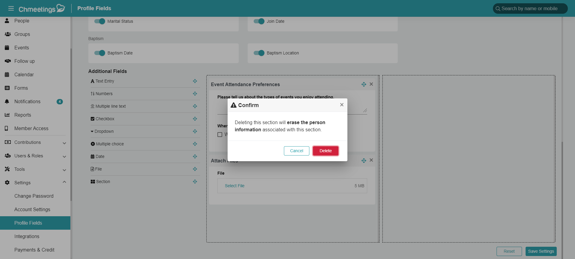 Add and manage custom profile fields – Chmeetings