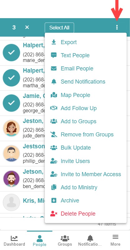 Accessing Bulk Actions In The Mobile App Chmeetings